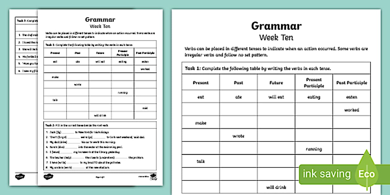 Editable Grammar Homework Week Ten - Worksheet - Twinkl