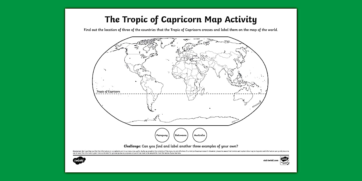 Three Countries the Tropic of Capricorn Crosses Map Activity