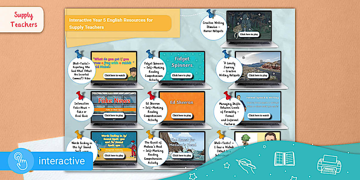 Interactive Year 5 English Resources for Supply Teachers