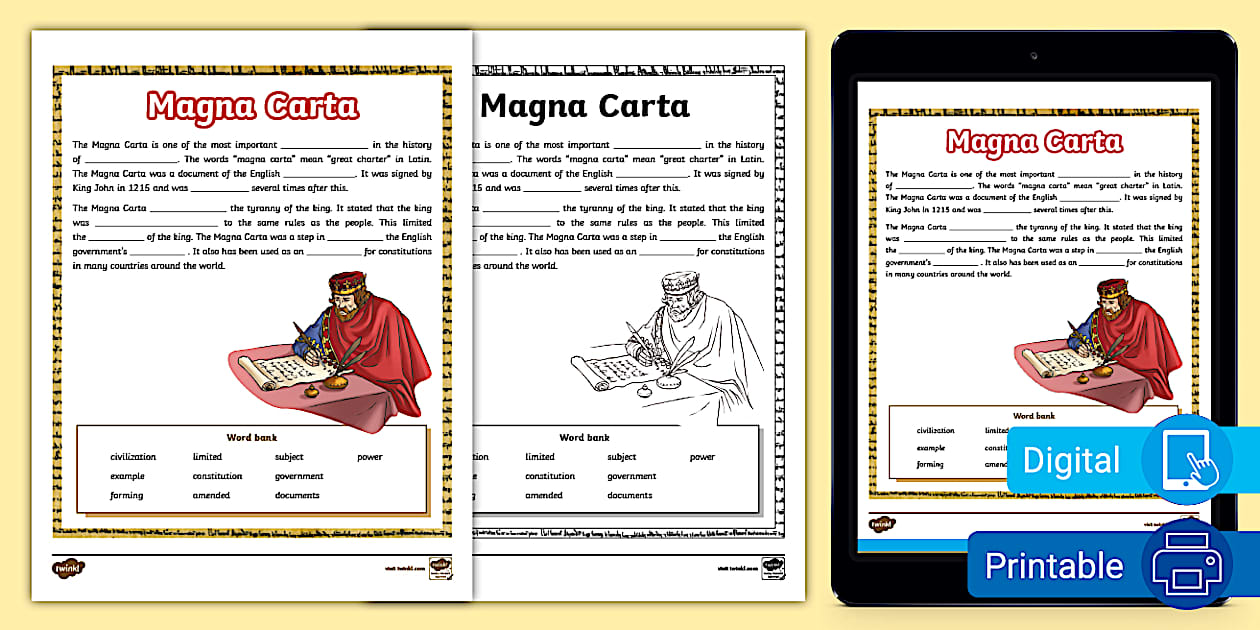 Third Grade Magna Carta Cloze Reading Worksheet - Twinkl