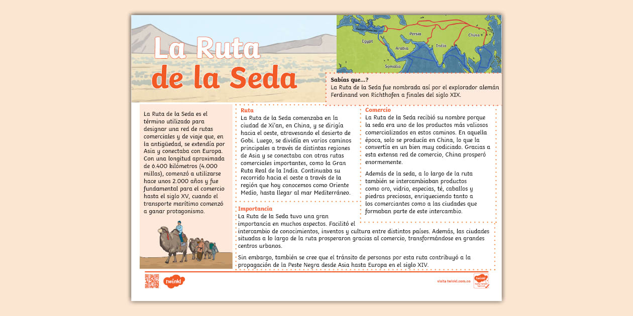 Póster: Todo sobre la Ruta de la Seda - Twinkl