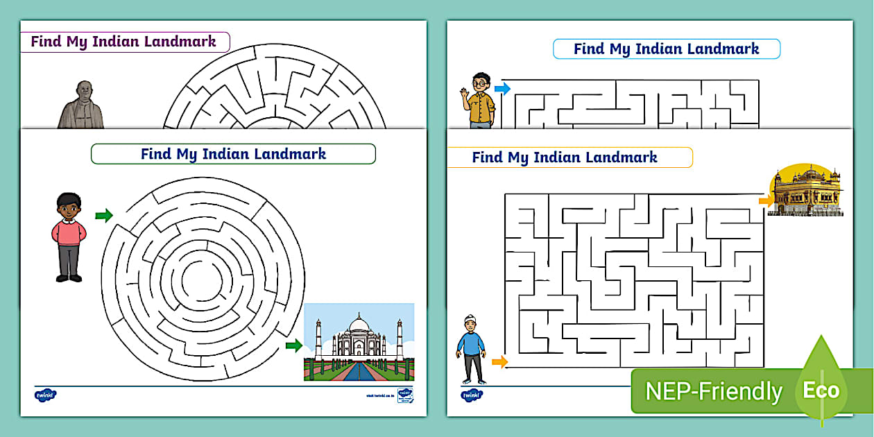 Find My Indian Landmark Differentiated Maze Worksheet Pack