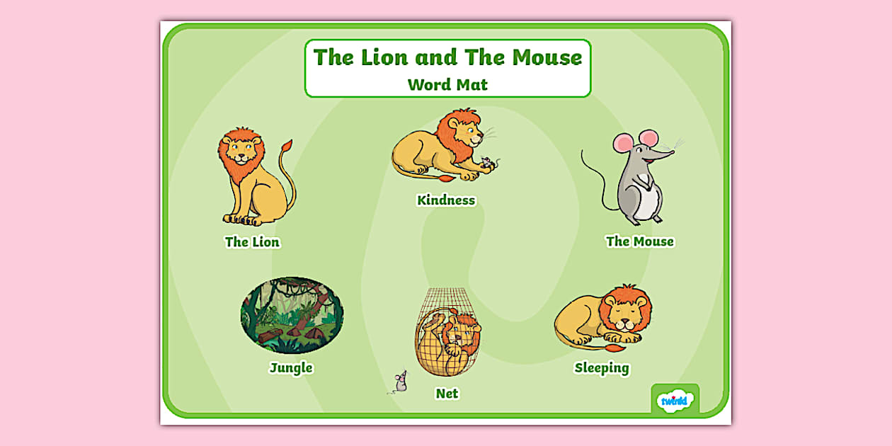 The Lion and the Mouse Word Mat (Teacher-Made) - Twinkl
