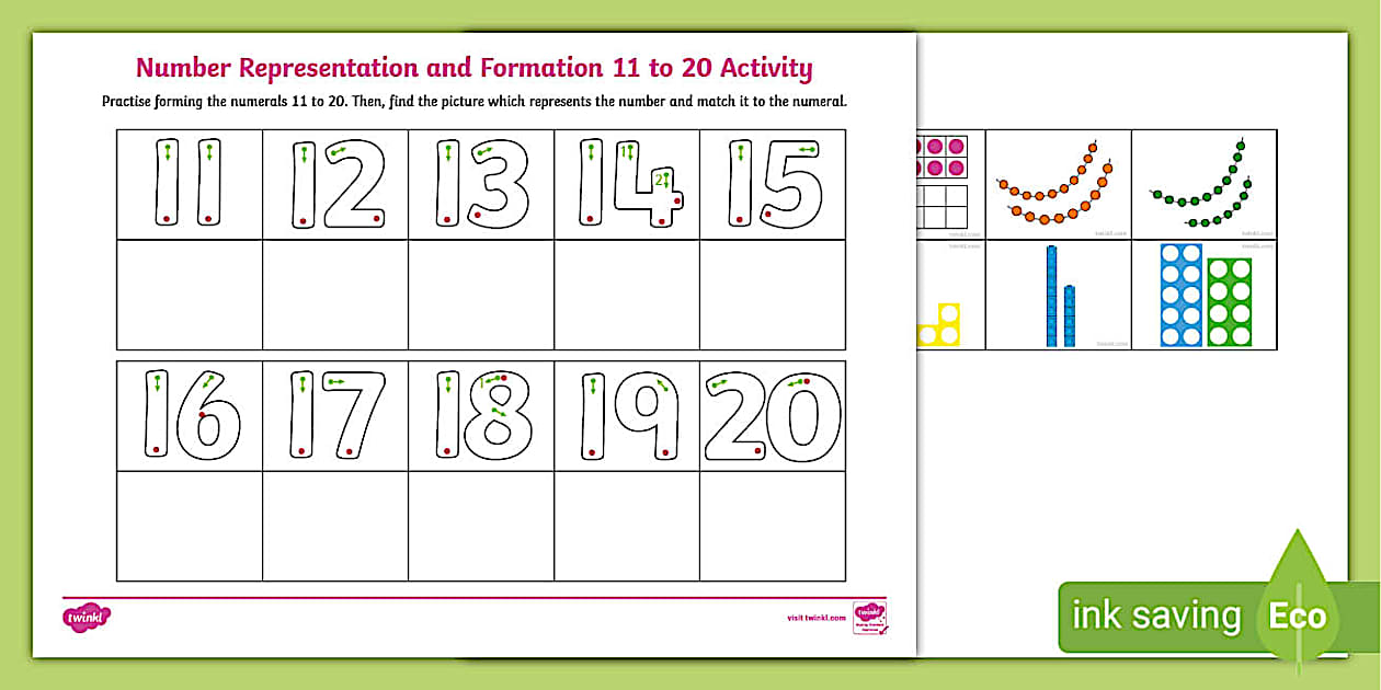 👉 Number Representation and Formation 11 to 20 Activity