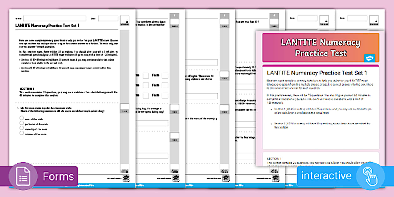 Maths Practice LANTITE Test - Numeracy Practice - Twinkl