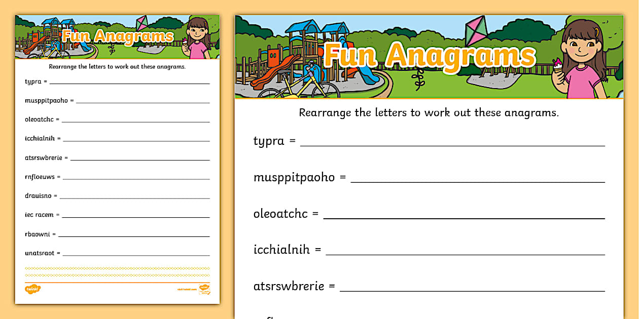 Fun Anagrams with Answers Activity Sheet (teacher made)