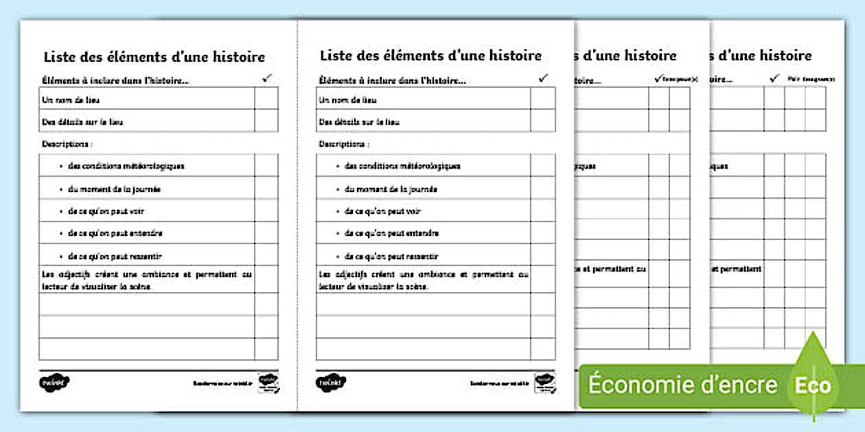 Ecriture créative : Liste d'éléments d'une histoire