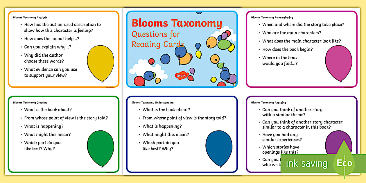 Bloom's Balloons: Bloom's Taxonomy Questions for Reading Cards