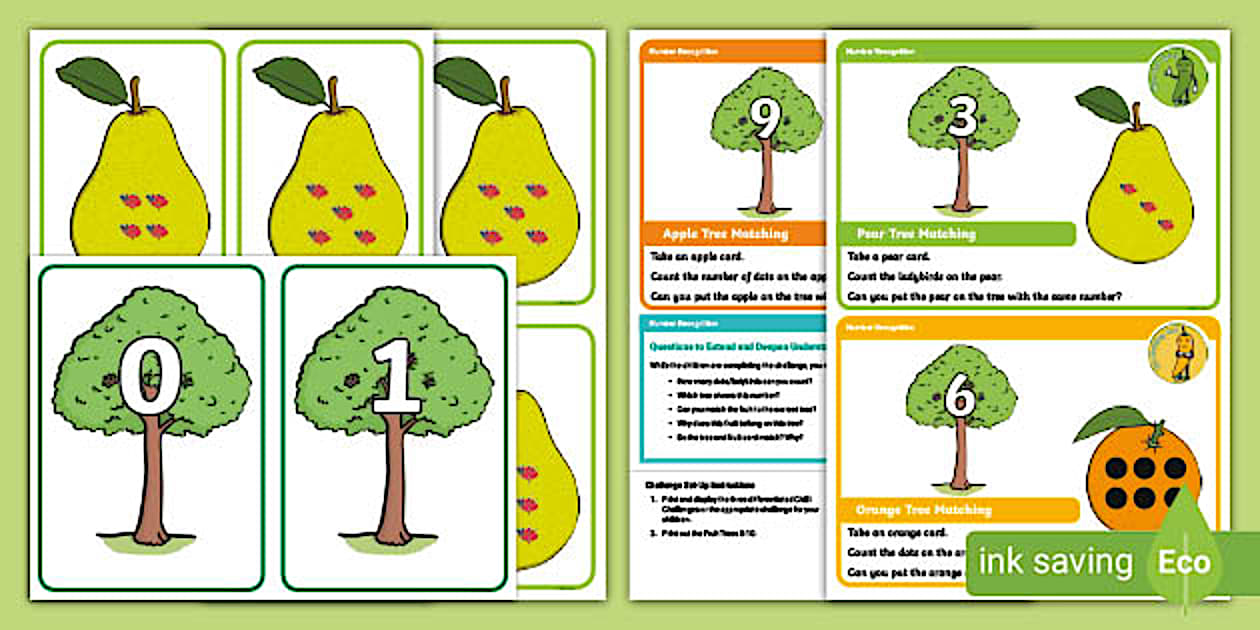 👉 EYFS Maths Number Recognition Chilli Challenges: Fruit Tree Matching 0-10