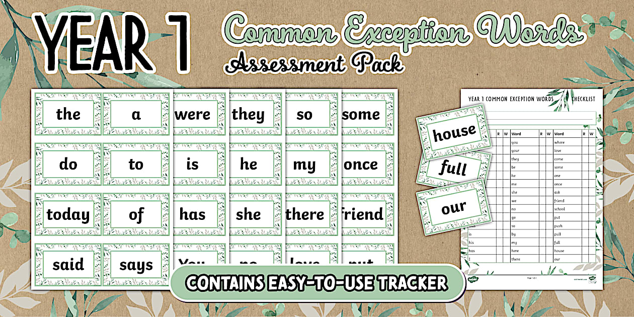 Year 1 Botanical Common Exception Words Assessment Pack