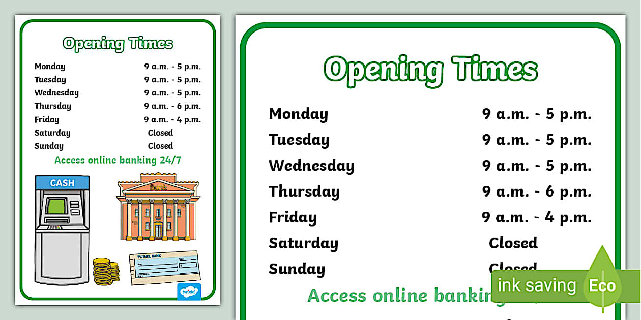 Bank Opening Times Role Play Poster
