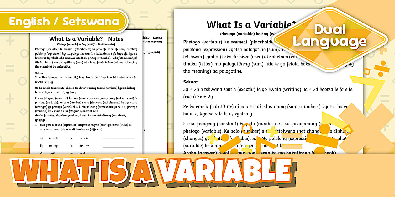 Grade 7 Maths - Term 3 - What Is a Variable? - Notes - Setswana/English ...