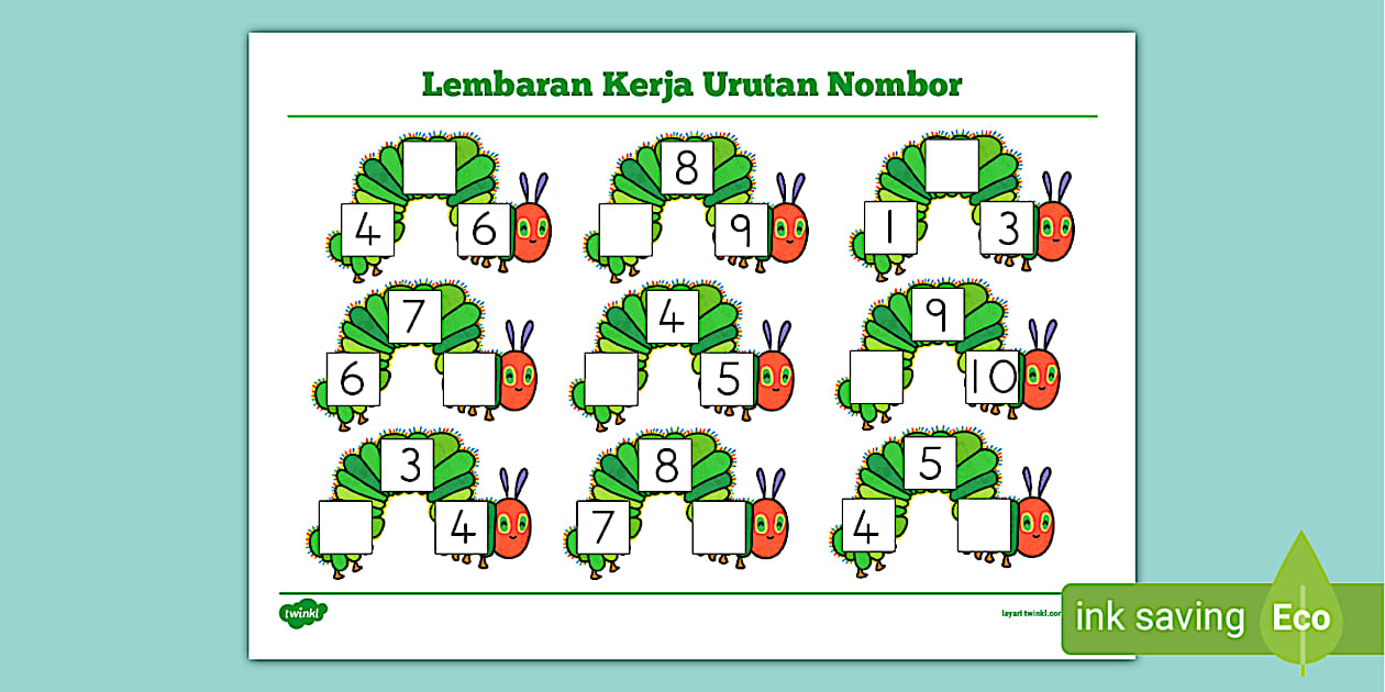 Lembaran Kerja Urutan Nombor Ulat Bulu (teacher made)