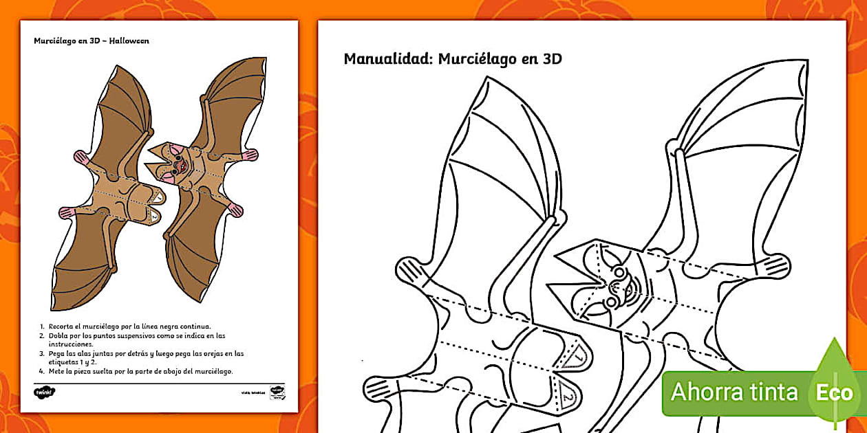 Murciélagos de Halloween para colorear y recortar - Twinkl