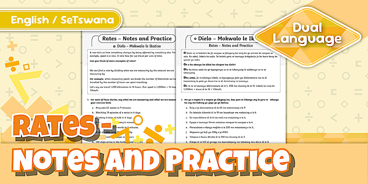 Grade 7 Maths - Term 3 - Rates – Notes and Practice - Activity Sheet