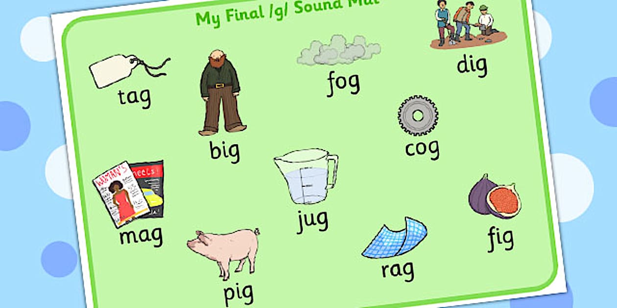 Black and White Final G Sound Word Mat 2 (teacher made)