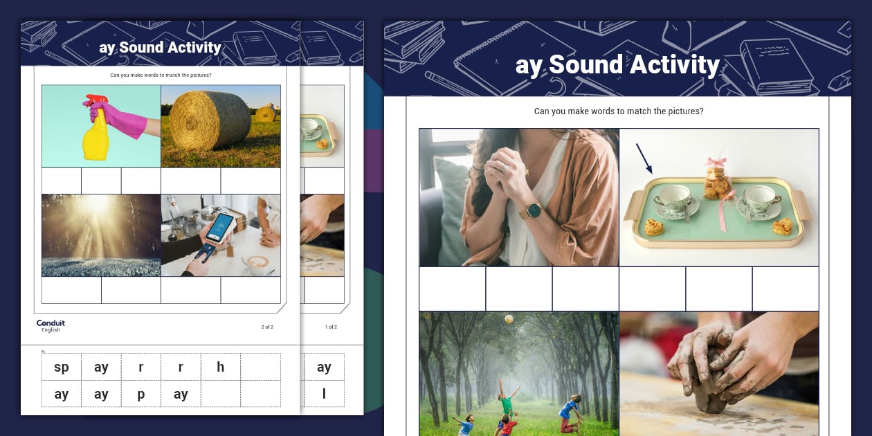 Reinforcing Sounds: 'ay' Cut and Stick Activity - Twinkl