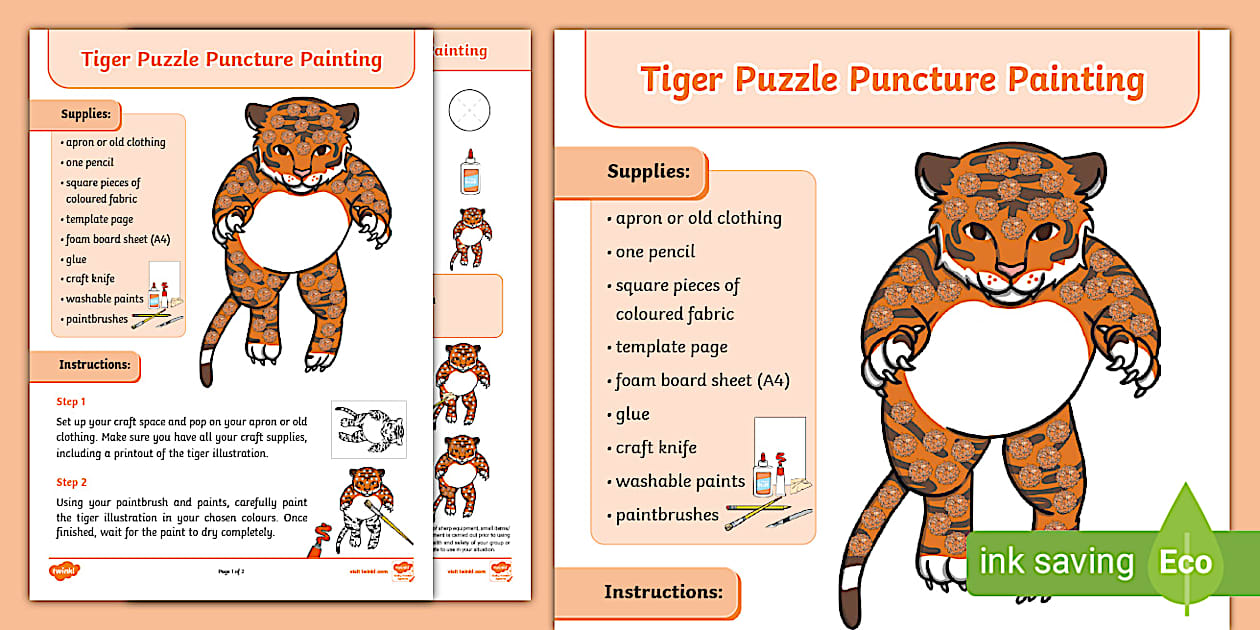 Tiger Puzzle Puncture Painting (teacher made) - Twinkl