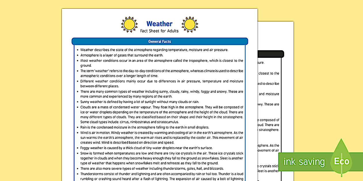 Weather Fact Sheet for Adults (teacher made) - Twinkl