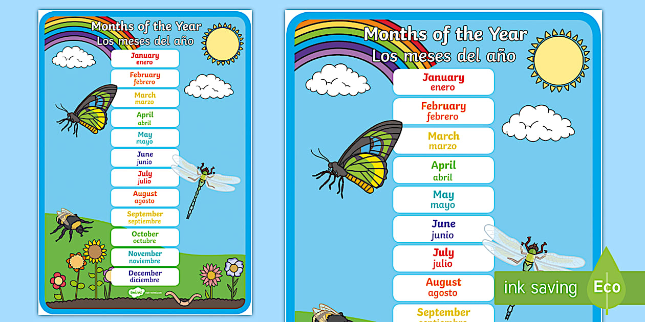 Months of the Year Display Poster English/Spanish - Twinkl