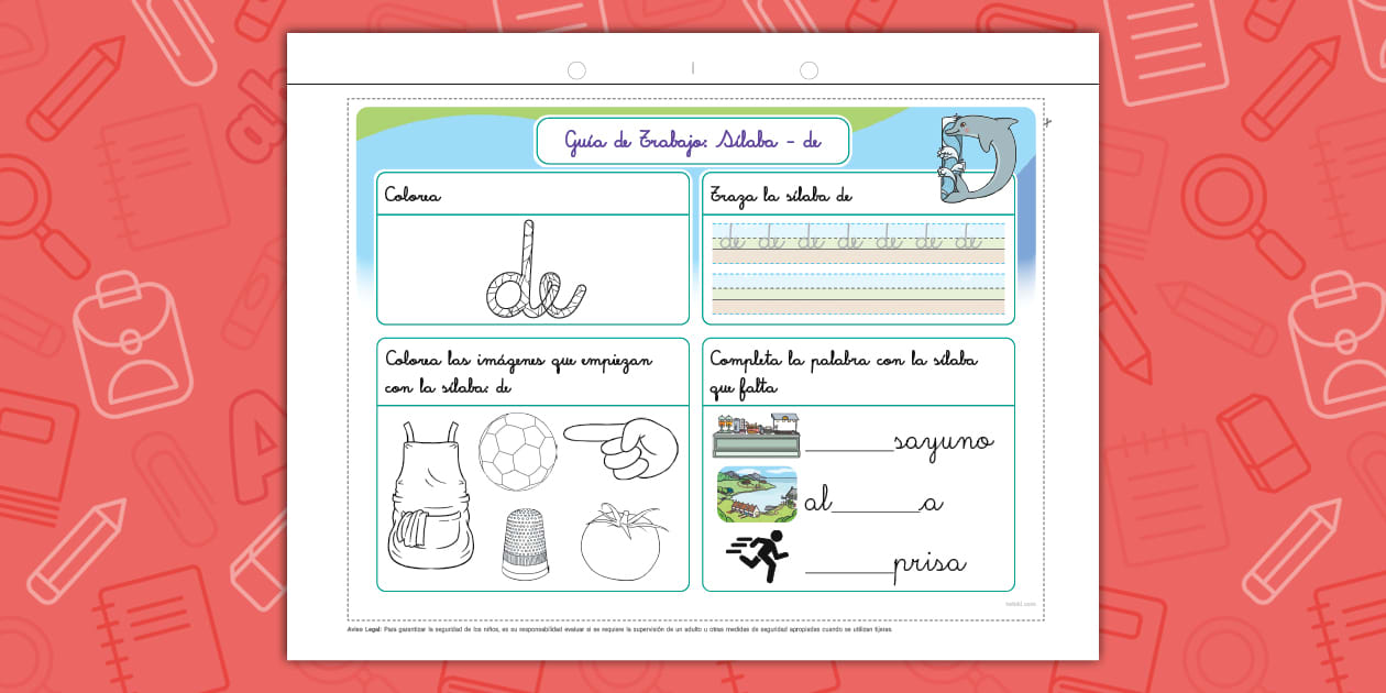 Guía de Trabajo: Práctica de Sílaba - de - Twinkl