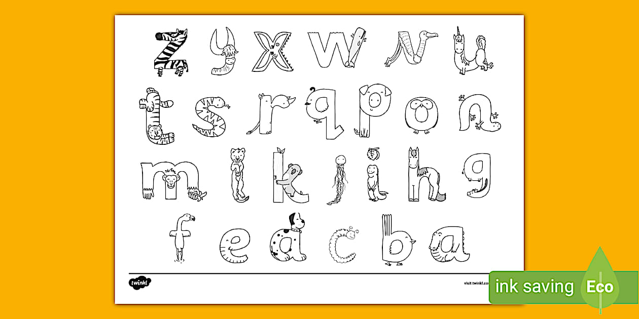 Backwards Animal Alphabet Colouring Page