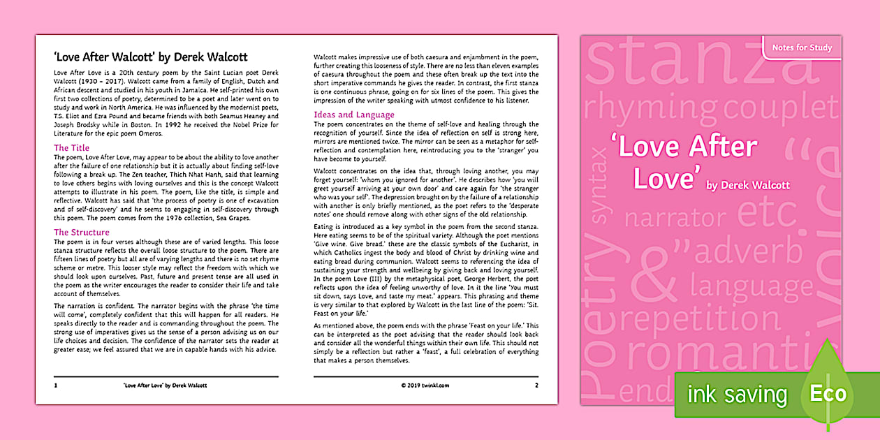 GCSE Poetry Notes for Study - Love After Love (teacher made)