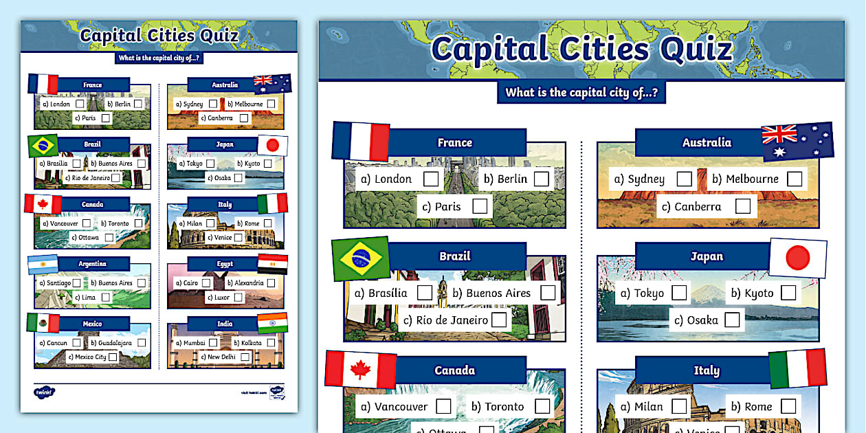 General Knowledge Capital Cities Quiz (teacher made)