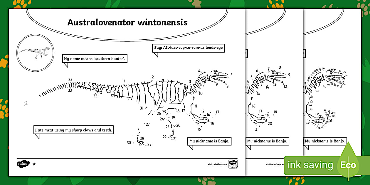 Australian Dinosaur Australovenator wintonensis Dot to Dot