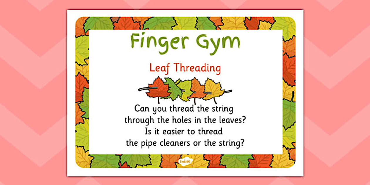 EYFS Autumn Leaves Threading Finger Gym Prompt Card - Twinkl