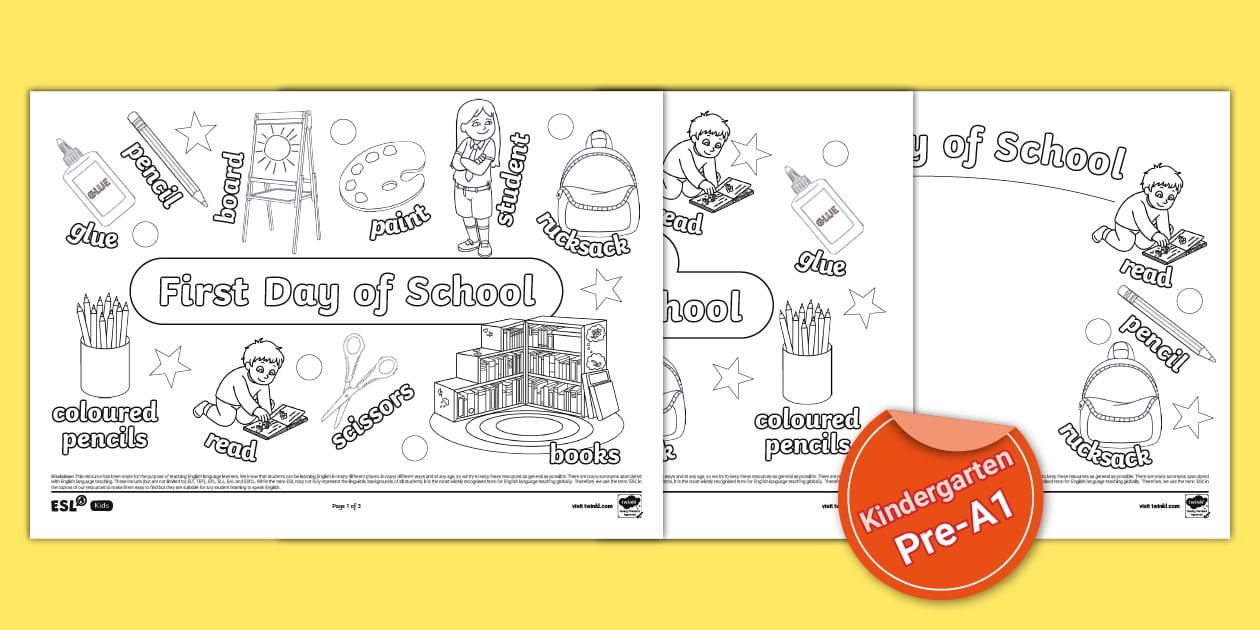 ESL First Day of School Colouring Sheet {Kindergarten}