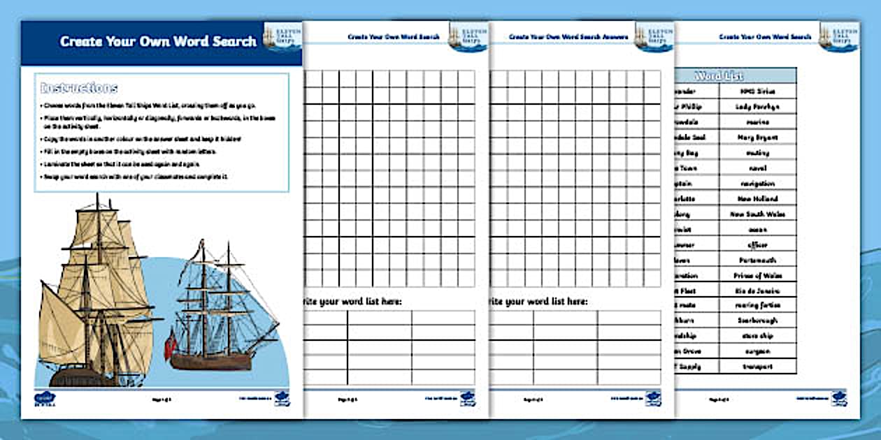 Eleven Tall Ships Create Your Own Word Search (teacher made)