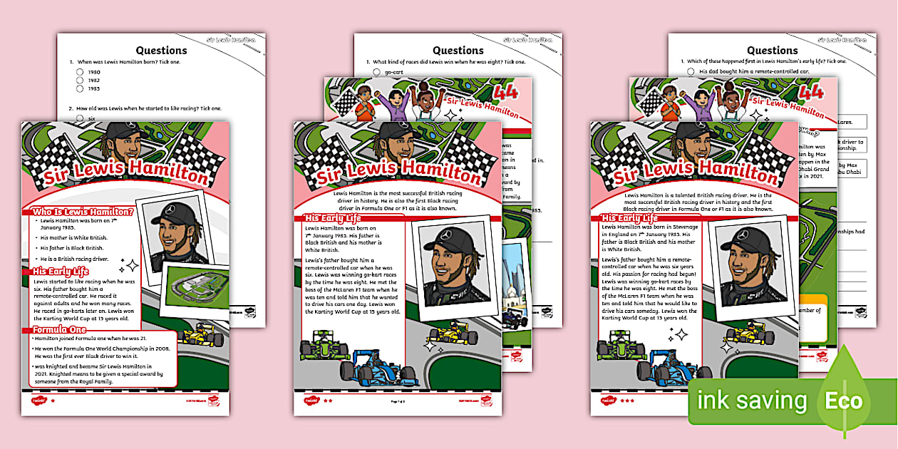 KS1 Sir Lewis Hamilton Comprehension Activity | Reading