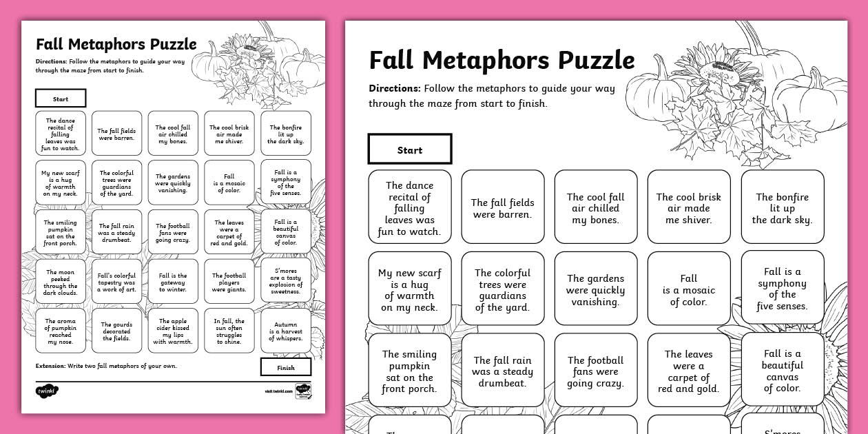 Fall Figurative Language Puzzle With Metaphors for 6th-8th Grade