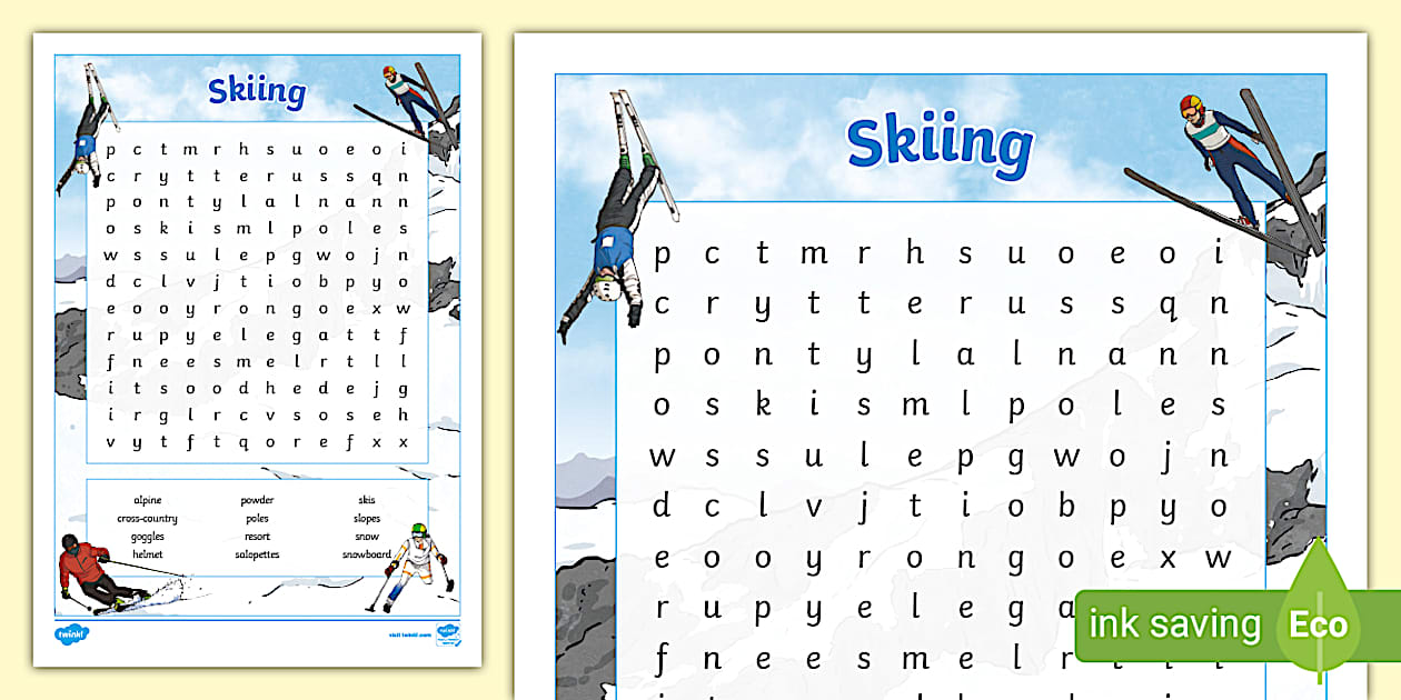 Skiing Word Search (teacher made) - Twinkl