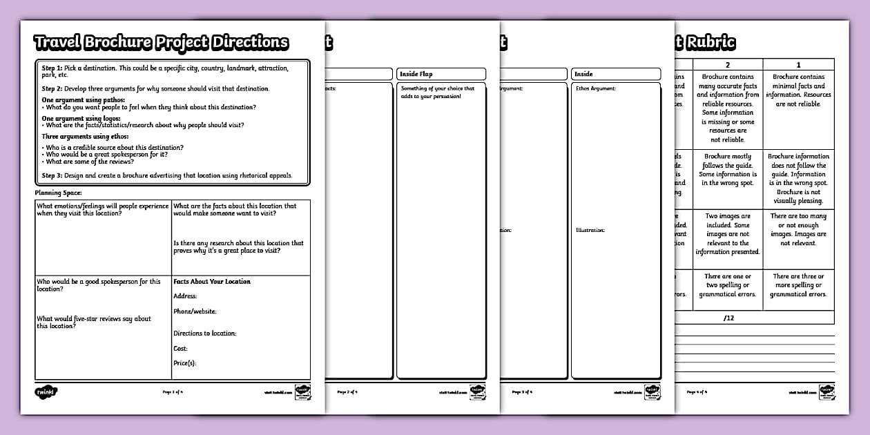 Rhetorical Appeals Travel Brochure Project for 6th-8th Grade