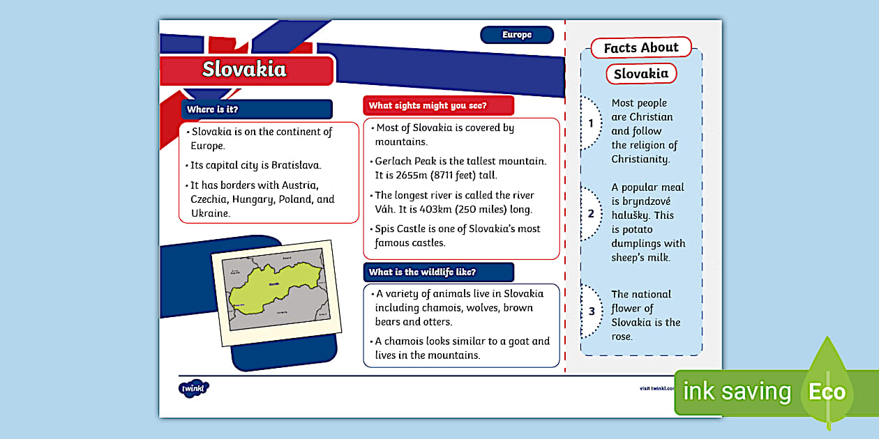 KS1 Slovakia Fact File - Geography - Europe - Twinkl