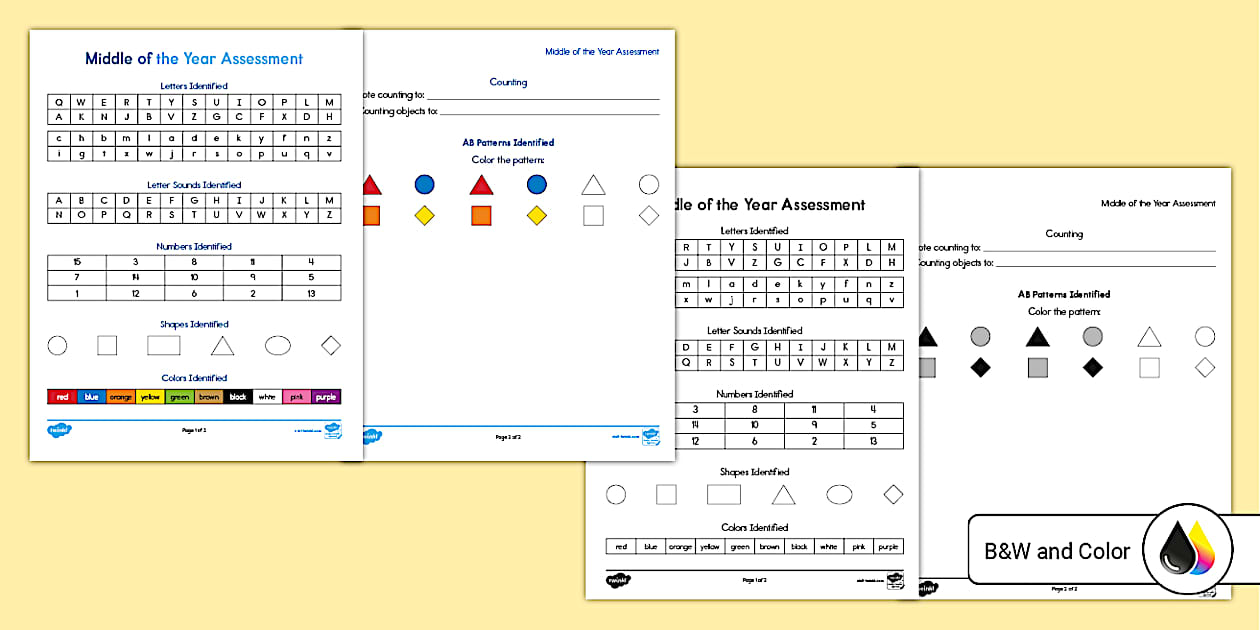 Prekindergarten Middle of the Year Assessment Progress Sheet