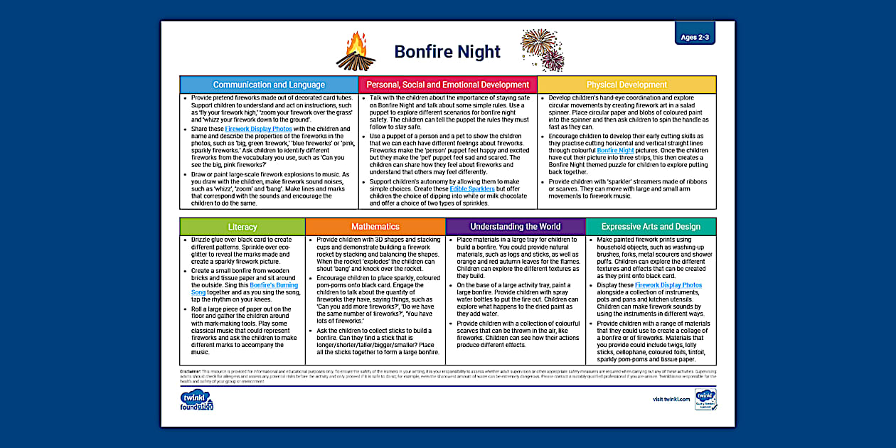 EYFS Ages 2-3 Topic Planning Web: Bonfire Night | Twinkl