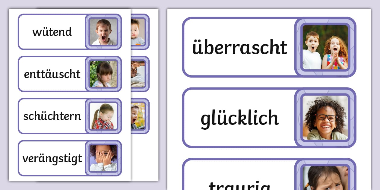 Emotions Photo Word Cards - German