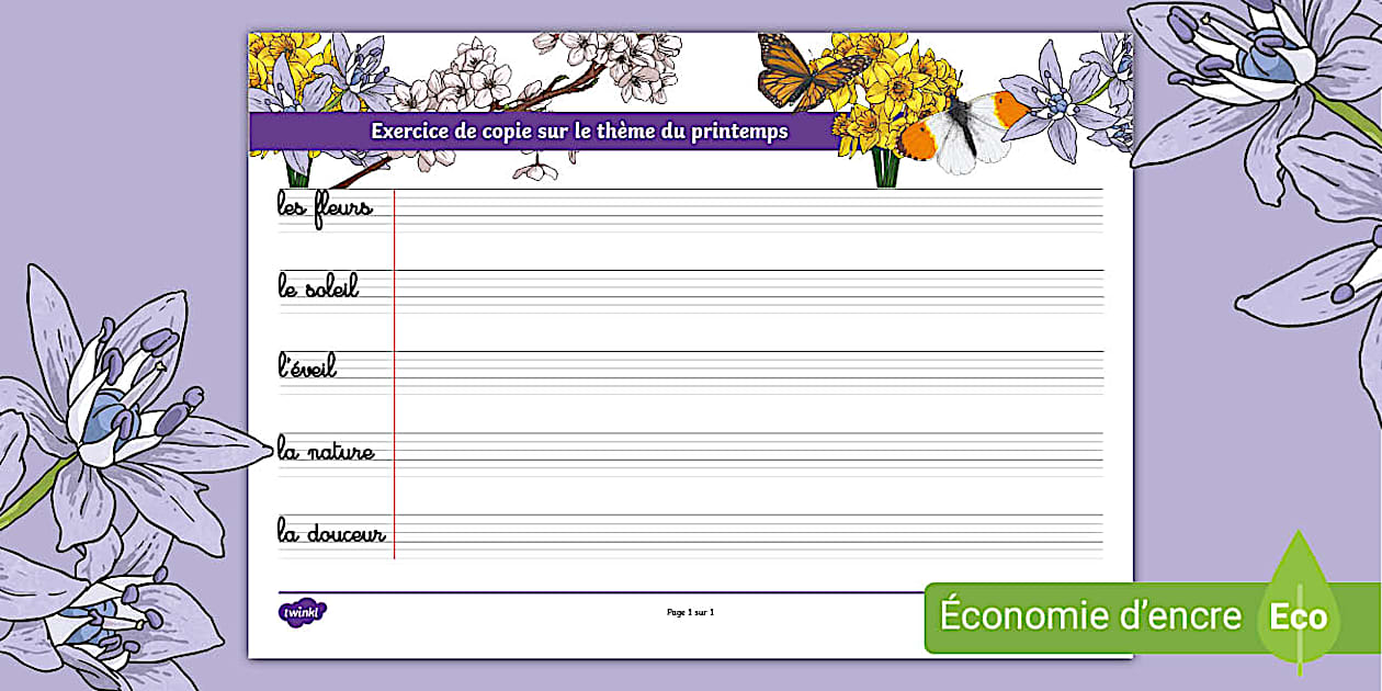 Exercice de copie sur le thème du printemps - Twinkl