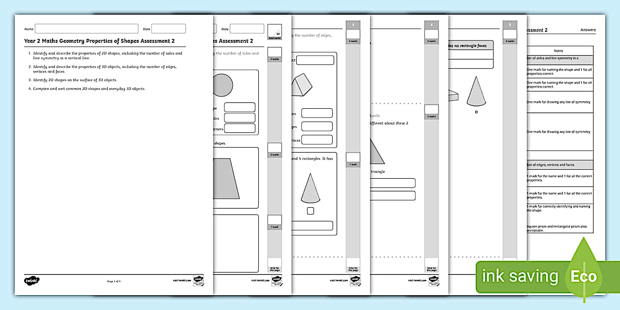 Year 2 Maths Geometry Properties of Shapes Assessment 2