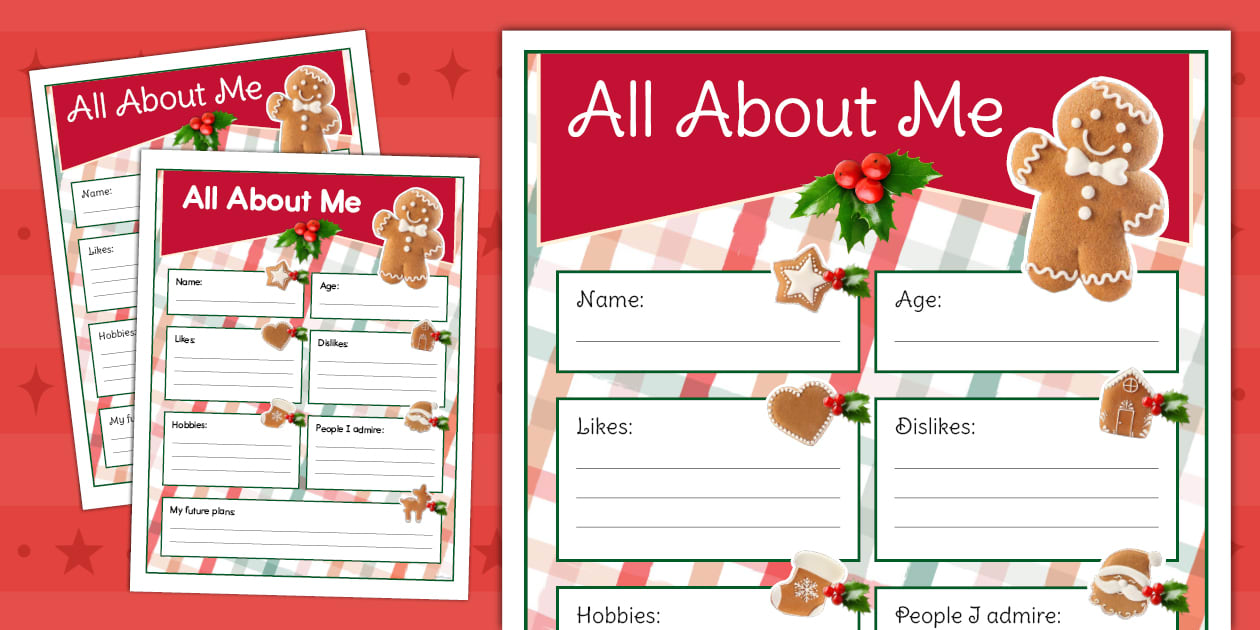 Christmas Gingerbread Theme All About Me Worksheet