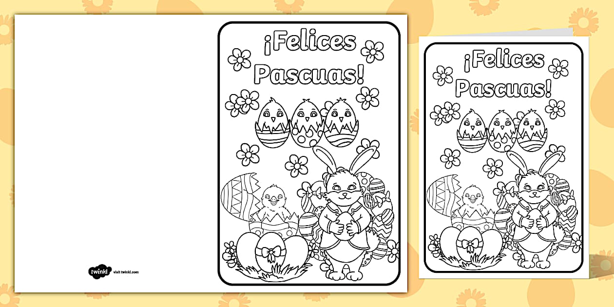 Spanish: Easter Greetings Colouring Gift Card Template