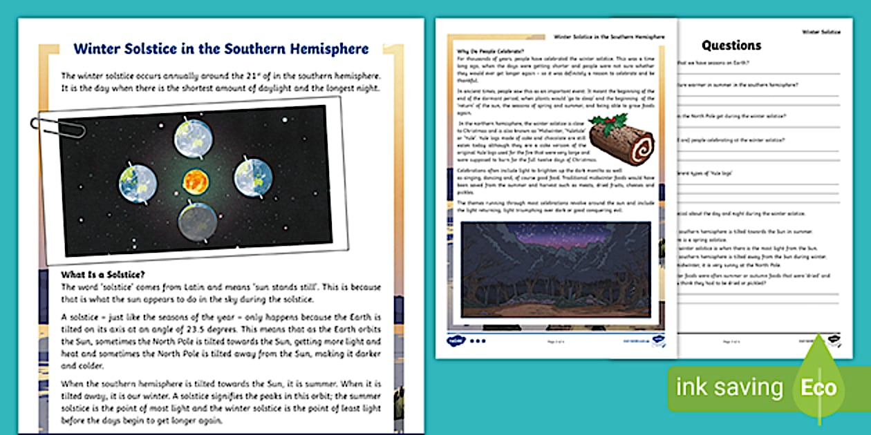 Winter Solstice in the Southern Hemisphere Differentiated Reading