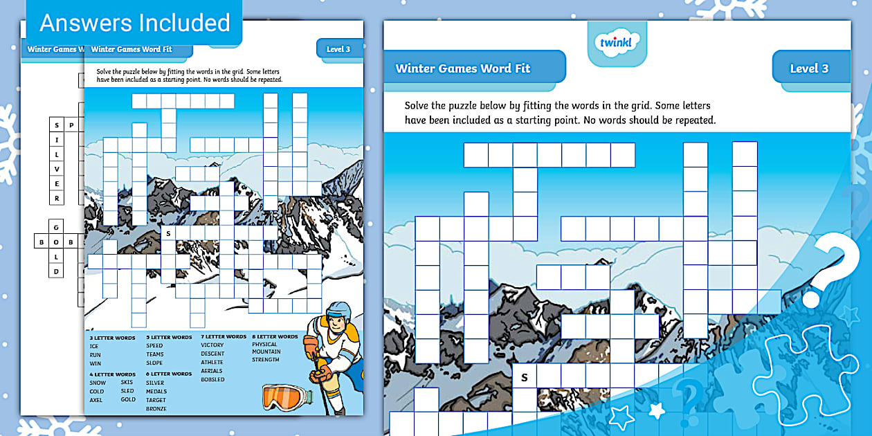 Winter Games Word Fit Puzzle - All Levels (teacher made)