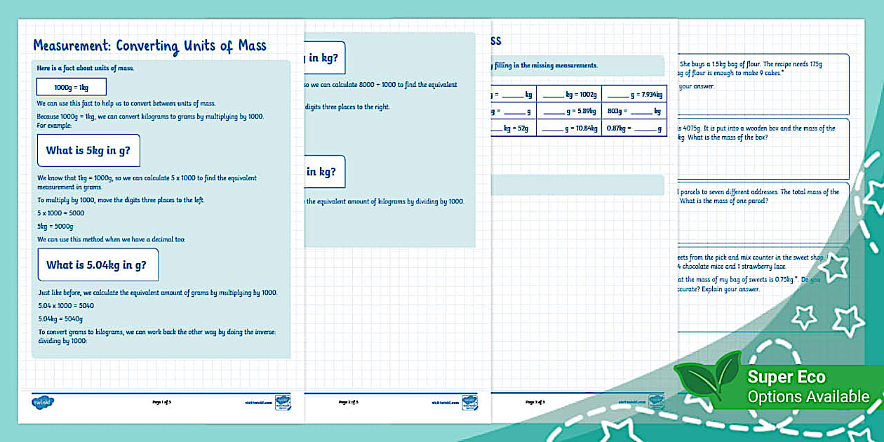 Measurement: Converting Units of Mass (Ages 9 - 10) - Twinkl
