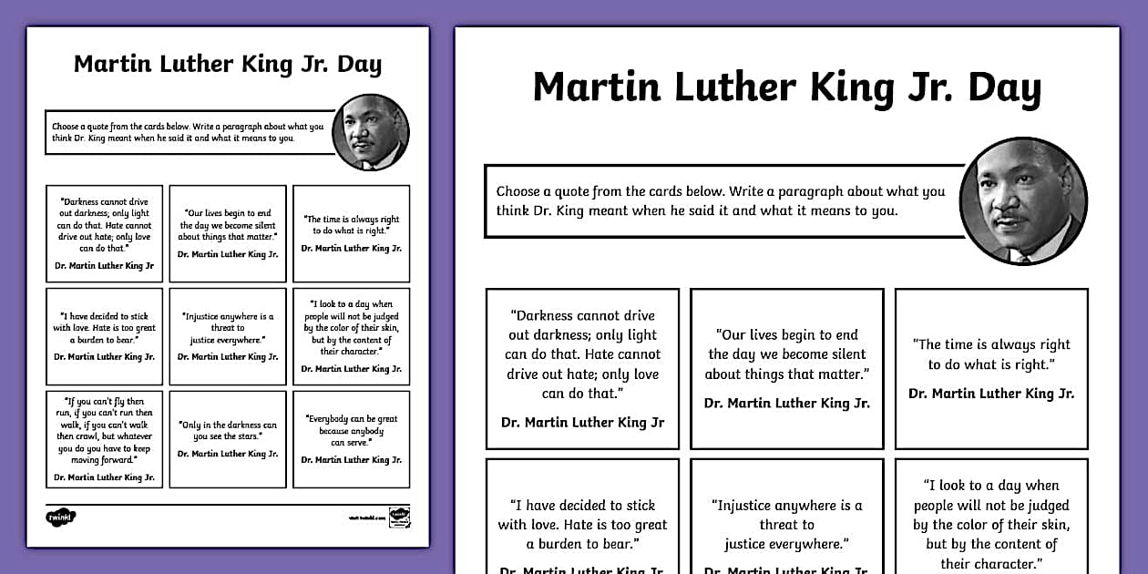 Martin Luther King Jr. | Quote Reflection Worksheet | Twinkl