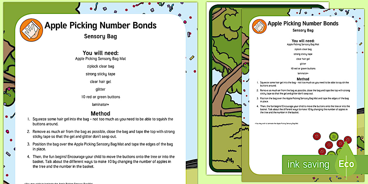Apple Picking Number Bonds to 10 Maths Activity Sensory Bag