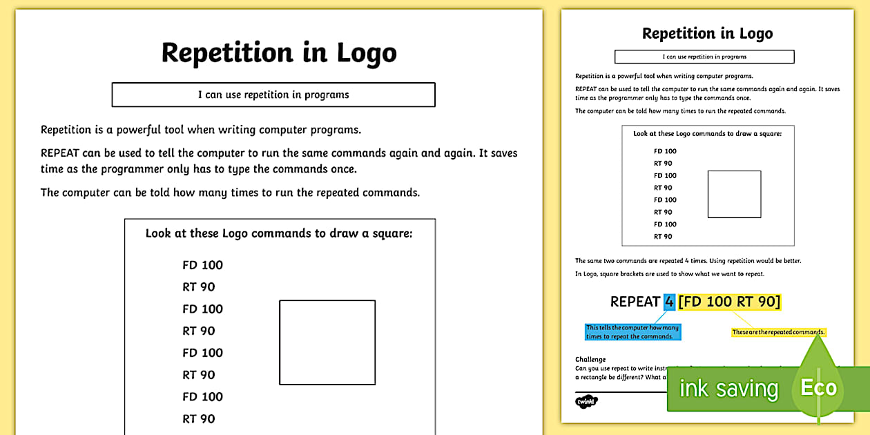 Repetition in Logo Worksheet / Worksheet (teacher made)